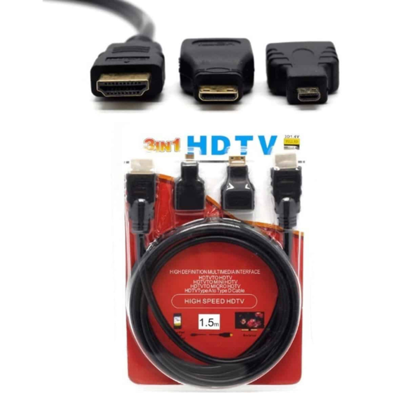 Cable HDMI 3in1 1.5M Multi Port HDMI Mini HDMI Micro HDMI Corde Noir ...